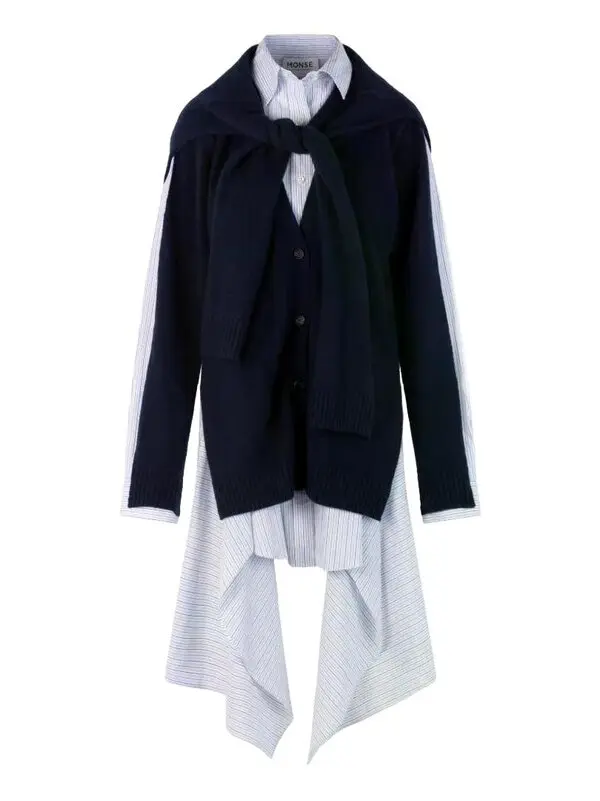 Monse Combo-knit Asymmetric Shirt Dress - Blue