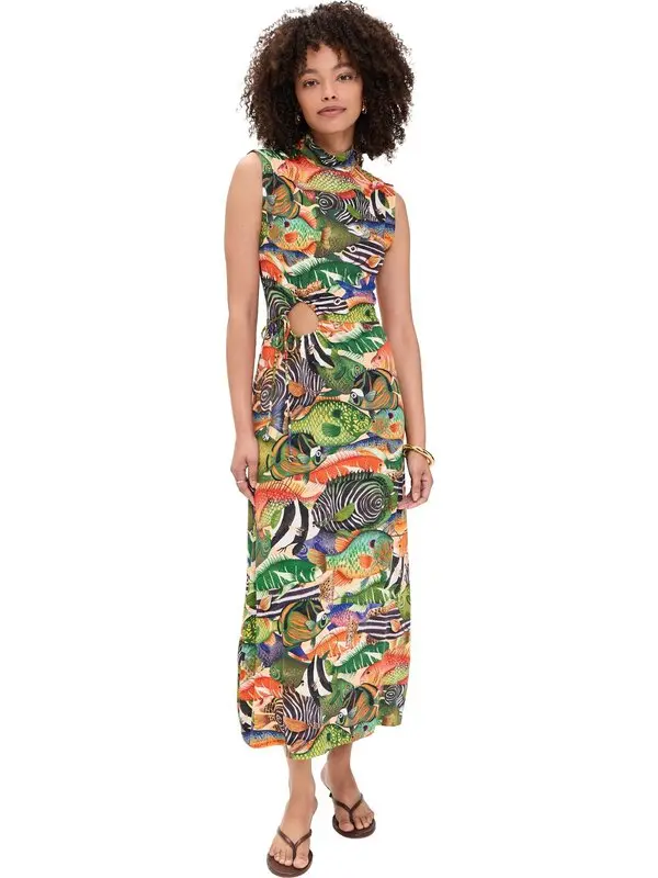 Farm Rio Sleeveless Midi Dress - Fish Sea Multicolor