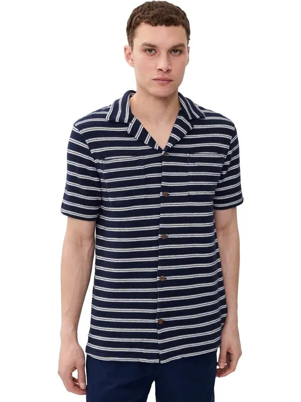 Polo Ralph Lauren Short Sleeve Stripe Knit Collared Shirt - Newport Navy/pale Cream