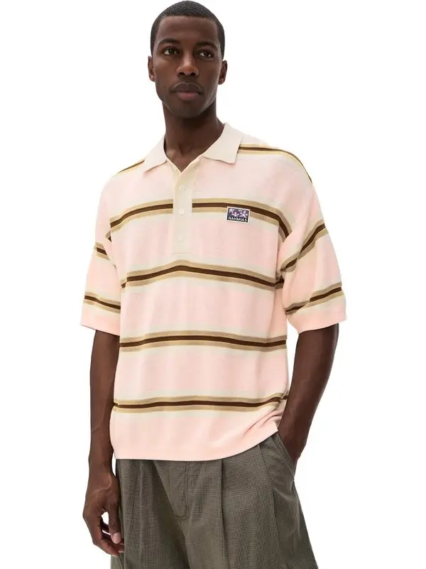 NAHMIAS Knit Striped Polo - Soft Pink Stripe Knitwear