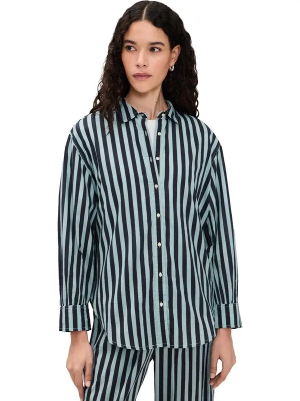 The Great. The Daily Button Up - Blue Club Stripe