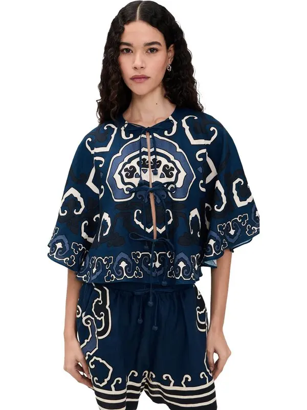 Sea Blaise Printed Linen Top - Navy