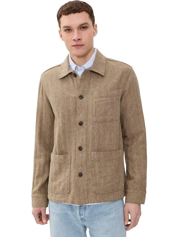 Faherty Brand Herringbone Studio Jacket - Khaki Herringbone