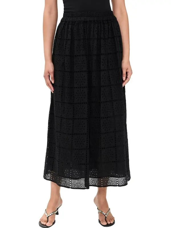 Rails Dax Embroidered Eyelet Skirt - Black Grid Embroidery