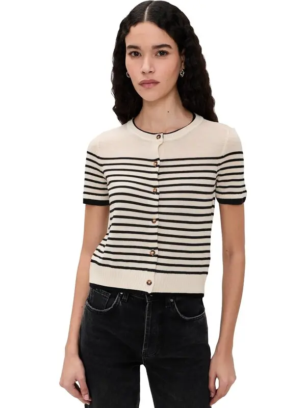 Rag & Bone Short Sleeve Stripe Cardigan - Ivory