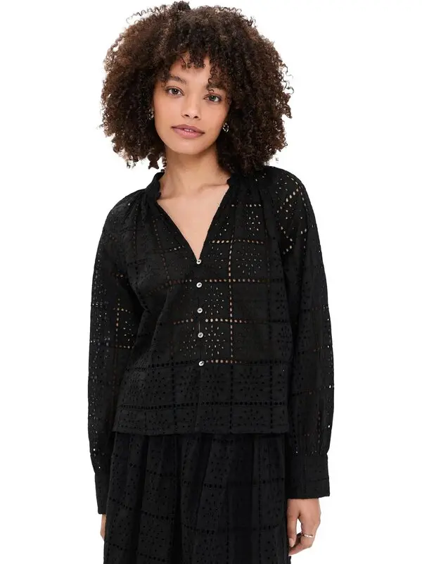 Rails Francine Floral Cutwork Top - Black Grid Embroidery