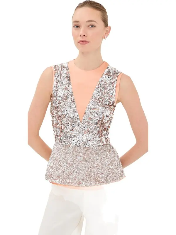 Rabanne Sequin Embellished Double Layered Top - Silver/peach