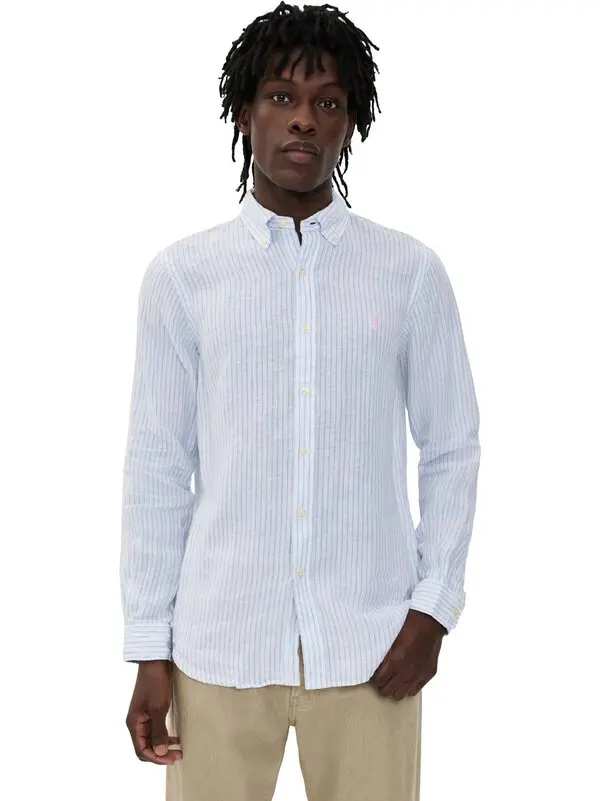 Polo Ralph Lauren Stripe Linen Shirt - White Blue