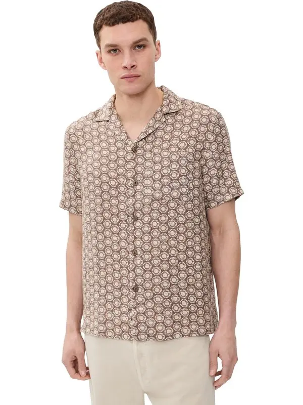 Faherty Brand Short Sleeve Palma Linen Camp Shirt - Shore Sun Woodblock
