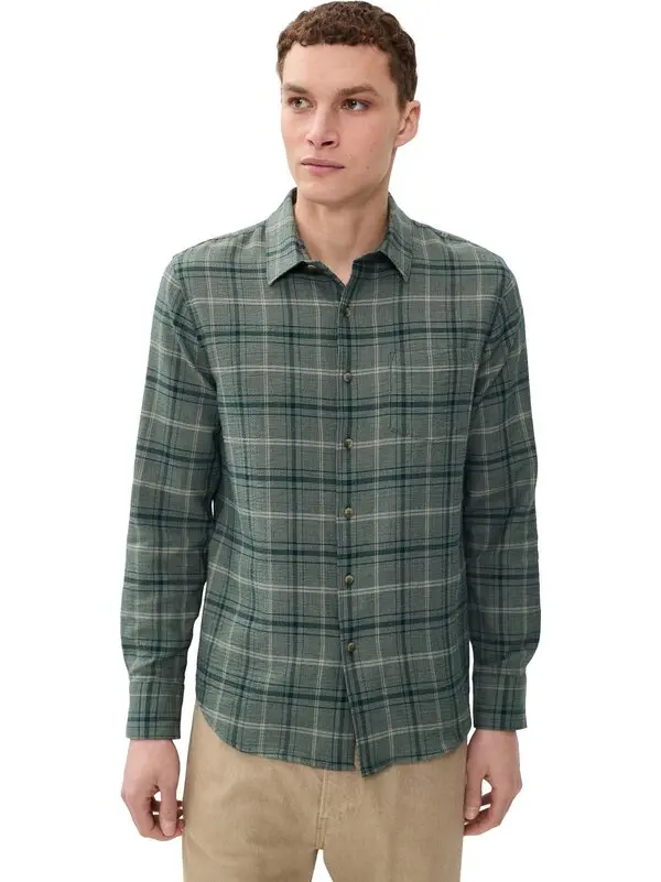 Vince Catskill Plaid Long Sleeve French Placket Shirt - Seaweed/matcha