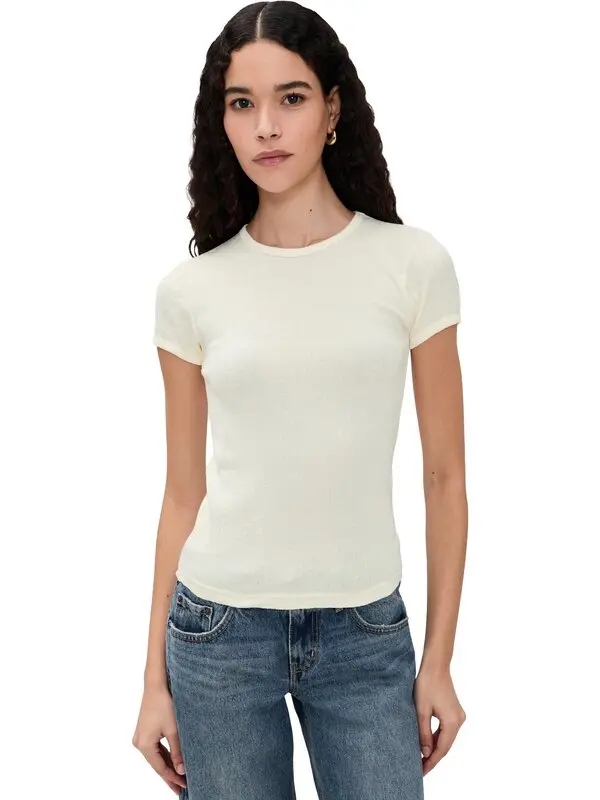Donni. Pointelle Baby Tee - Creme