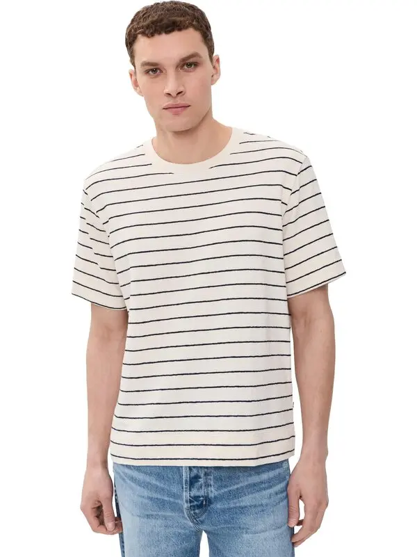 Nn07 Pedro Textured Stripe Tee - Navy Blue