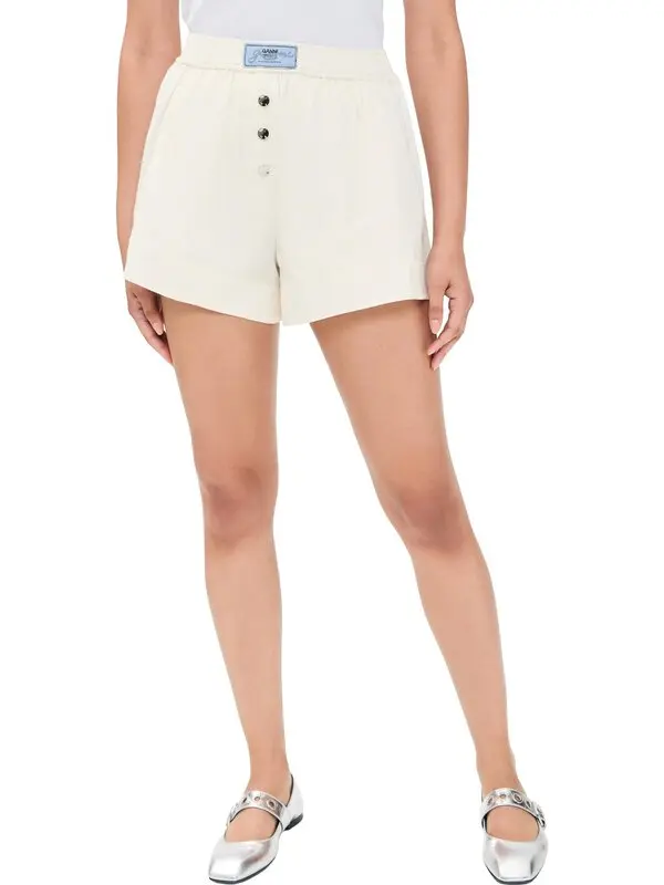 GANNI Cotton Elasticated Shorts - Egret