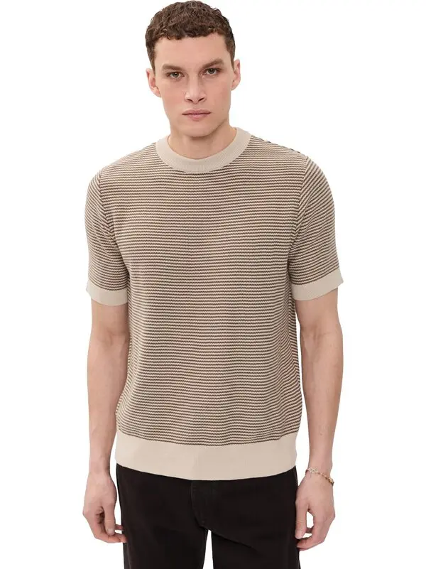 FAR AFIELD Newport Knit Crew Tee - Sand/brown Stripe
