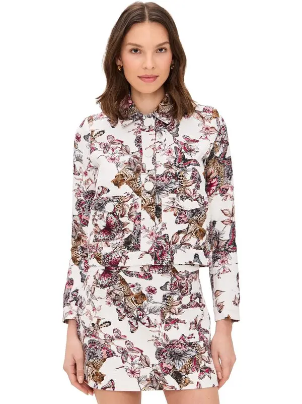 L'Agence Nyx Cropped Jacket - White Multi Butterfly