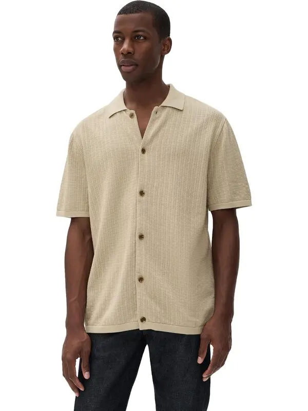 RHYTHM Textured Knit Short Sleeve Shirt - Stone