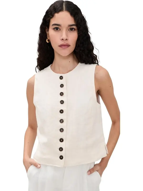 Madewell Button-front Linen Top - Ivory Linen
