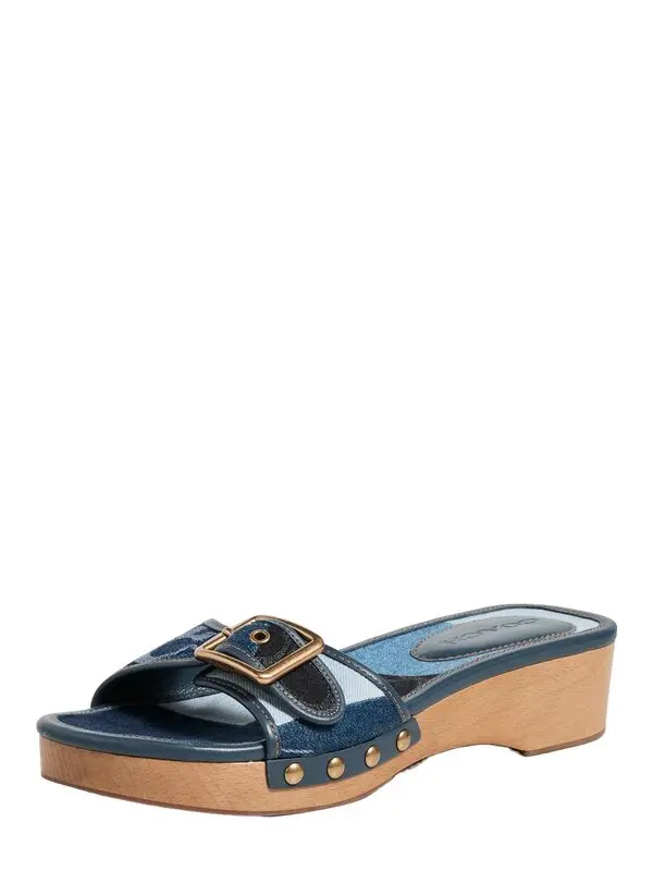 COACH Margot Wooden Sandals - Dark Indigo Patchwork Denim