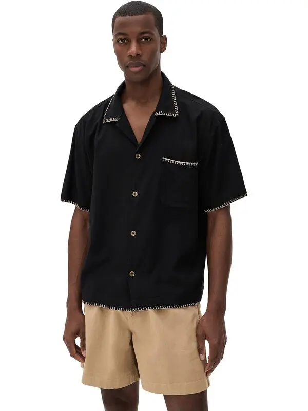 RHYTHM Relaxed Whip Stitch Short Sleeve Shirt - Black
