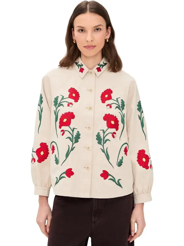 The Great. X Stetson The Western Embroidered Commodore Jacket - Cream