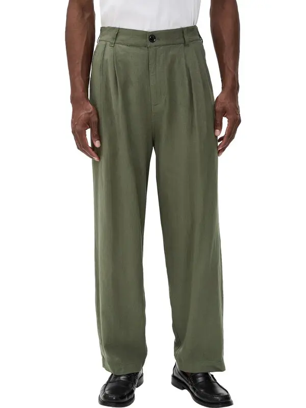 Obey Foster Pleated Linen Pants - Smokey Olive