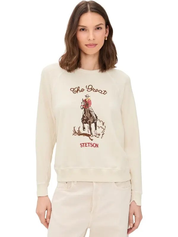 The Great. College Stetson Graphic Sweatshirt - Washed White