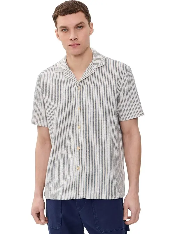 Faherty Brand Oasis Knit Camp Shirt - Shore Navy Stripe