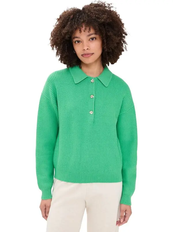 Varley Marlie Knit Polo Sweater - Green Spruce