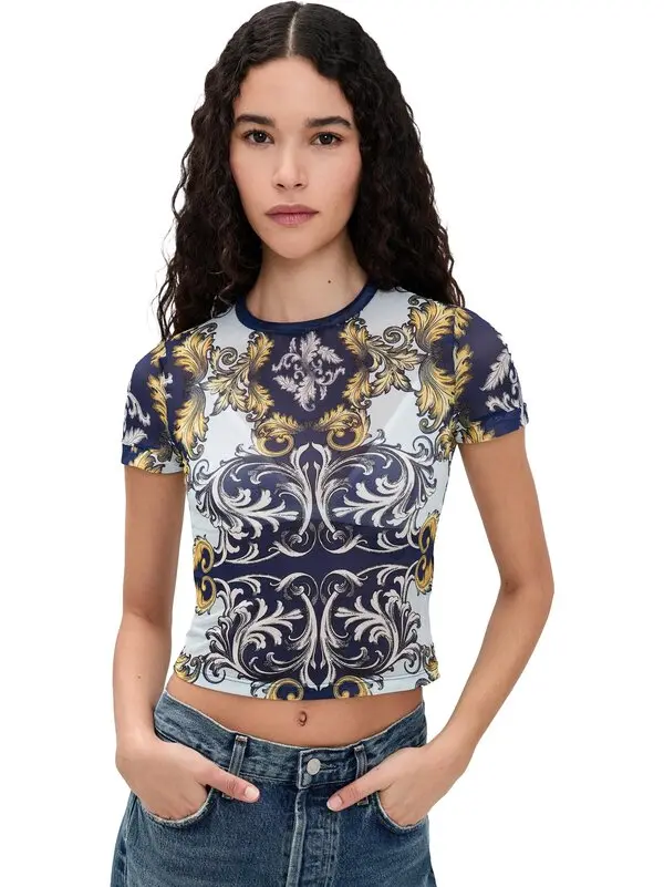 Alice + Olivia Tess Mesh Tee - Antique Scroll