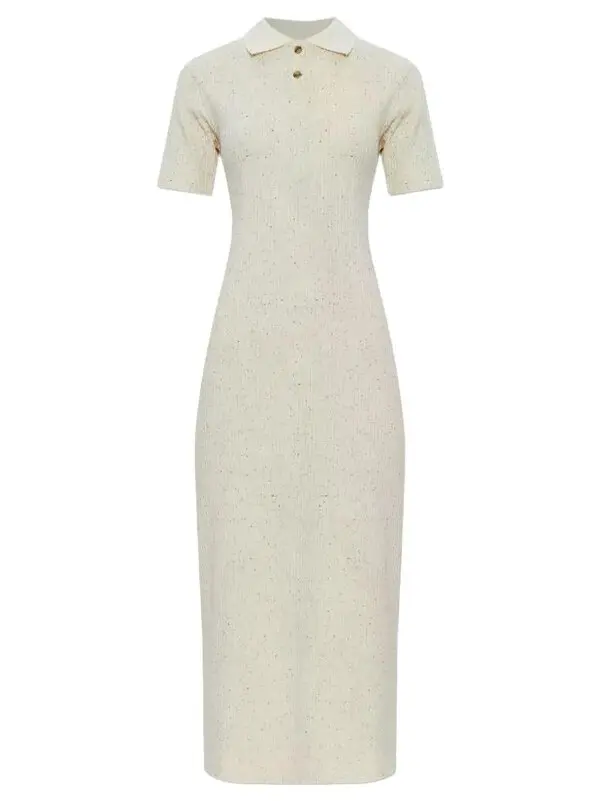 SAMSOE SAMSOE Button Ribbed Dress - Neutrals