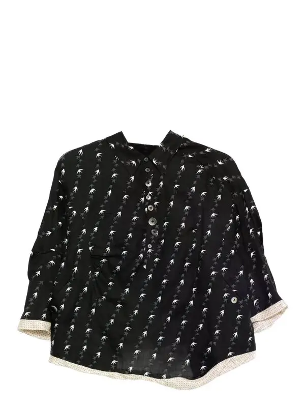 Undercover Bird Print Cropped Blouse - Black