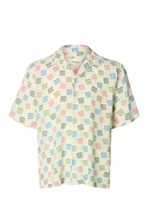 SELECTED Stamps Print Shirt - Neutrals