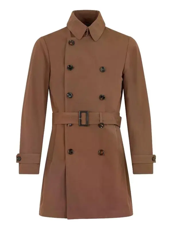 MOORER Belted Double-breasted Trench Coat - Brown