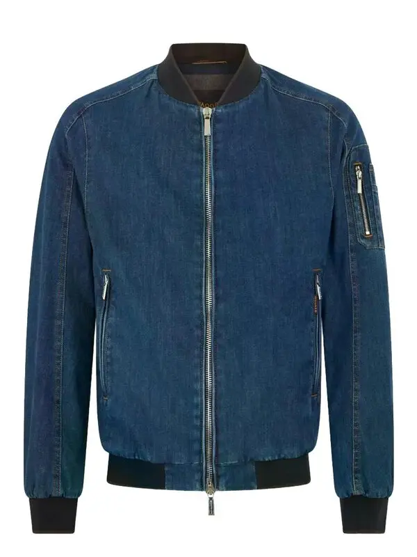 MOORER Zip Denim Jacket - Blue