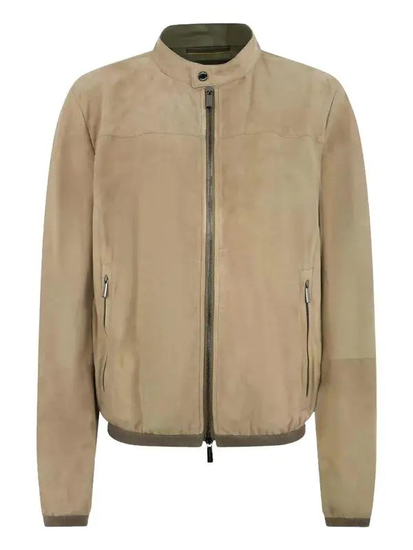 MOORER Leather Jacket With Zip Collar - Neutrals