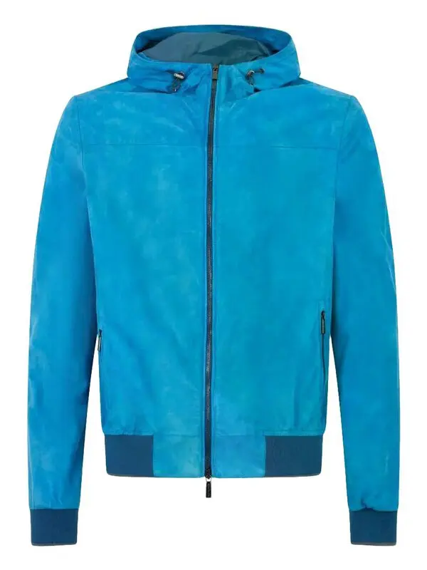 MOORER Hooded Leather Jacket - Blue
