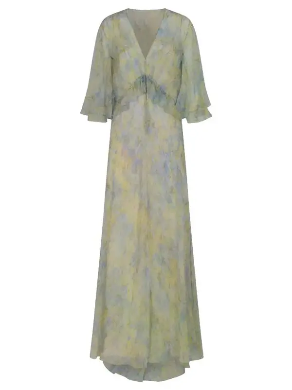 Alberta Ferretti Floral-print Dress With Ruffle Detailing - Yellow