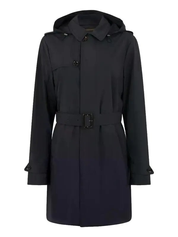 MOORER Hooded Button Trench Coat - Blue