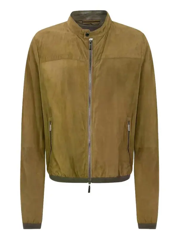 MOORER Leather Zip Jacket - Green