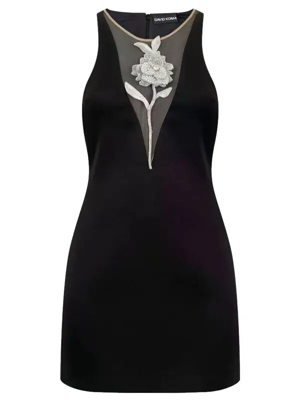 David Koma Crystal-rose Mini Dress - Black