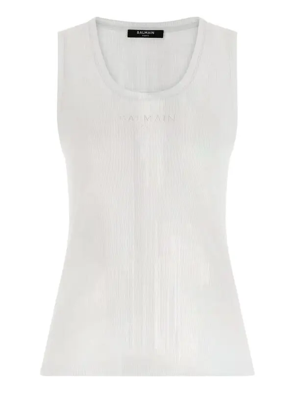 Balmain Ribbed Embroidery Tank Top - White