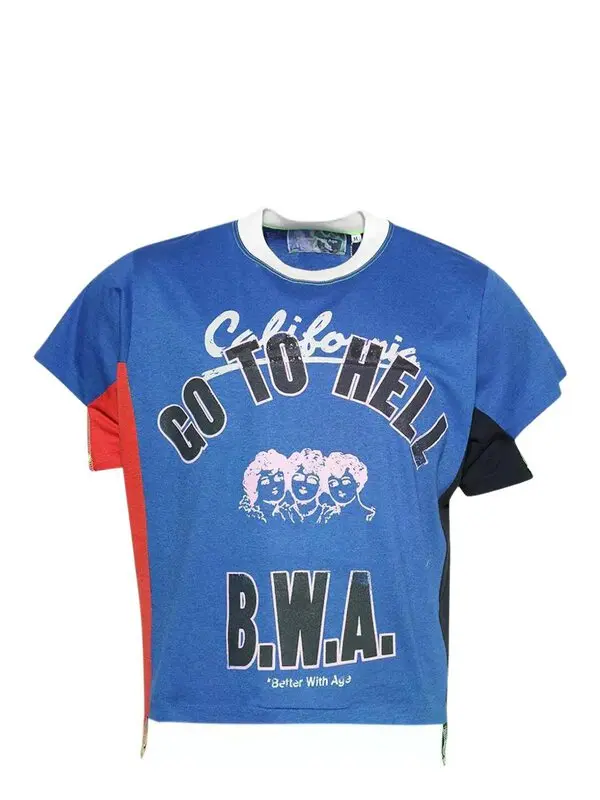 BETTER WITH AGE Panelled Print T-shirt - Blue