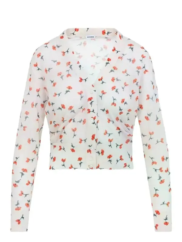 JIL SANDER Floral Collared Knitwear - White