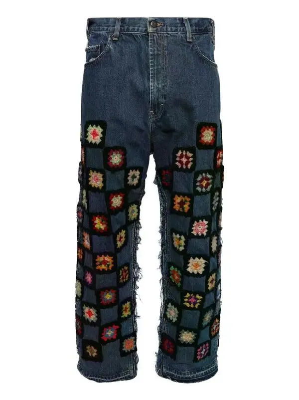 NIGEL XAVIER Crochet Checkerboard Jeans - Blue