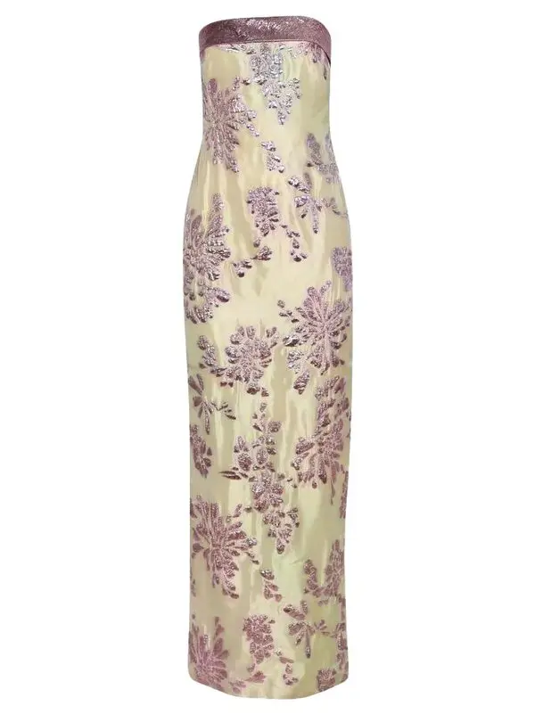 DIMA AYAD Floral-appliqué Strapless Dress - Neutrals