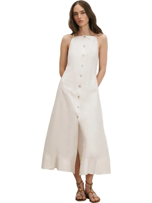 Veronica Beard Georges Linen Midi Dress - White