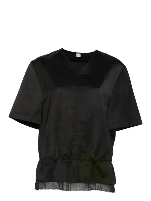 TOTEME Satin V-neck Blouse - Black