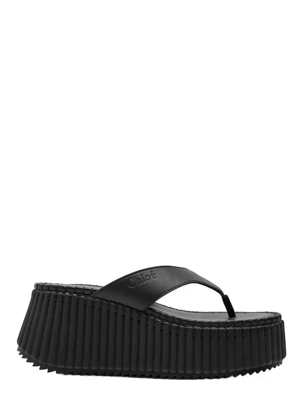 Chloé 80mm Leather Wedge Sandals - Black