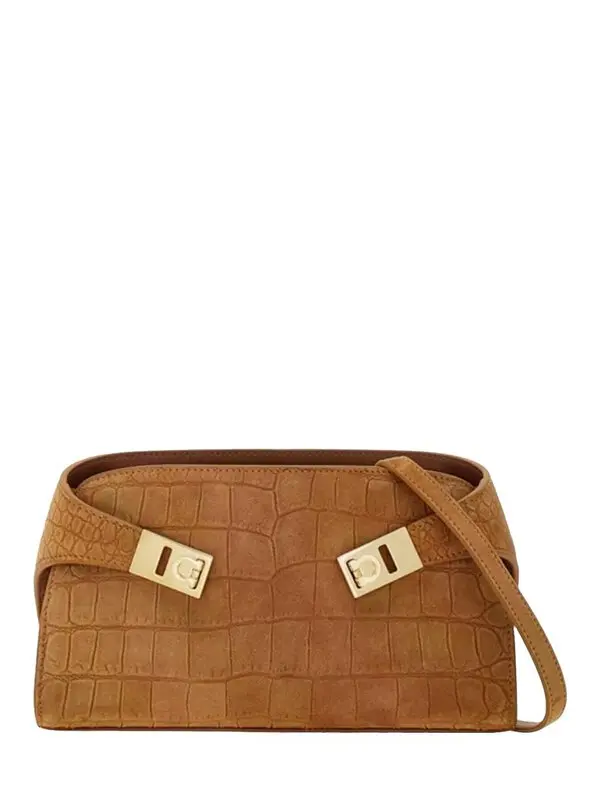 FERRAGAMO Mini Embossed Logo Shoulder Bag - Brown