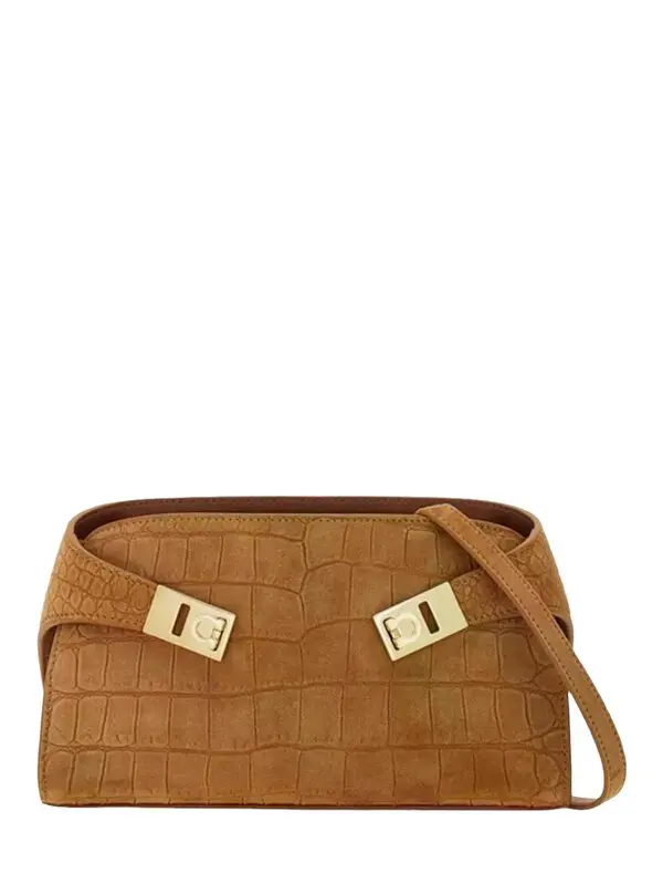 FERRAGAMO Mini Embossed Logo Shoulder Bag - Brown